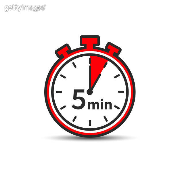 Five Minutes Clock Icon Isolated on White Background. 5 Minutes Vector ...