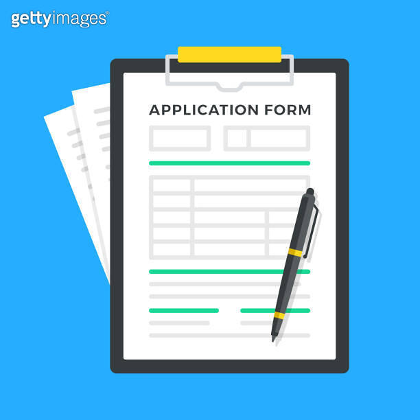 Application form. Clipboard with form document and pen. Vector ...