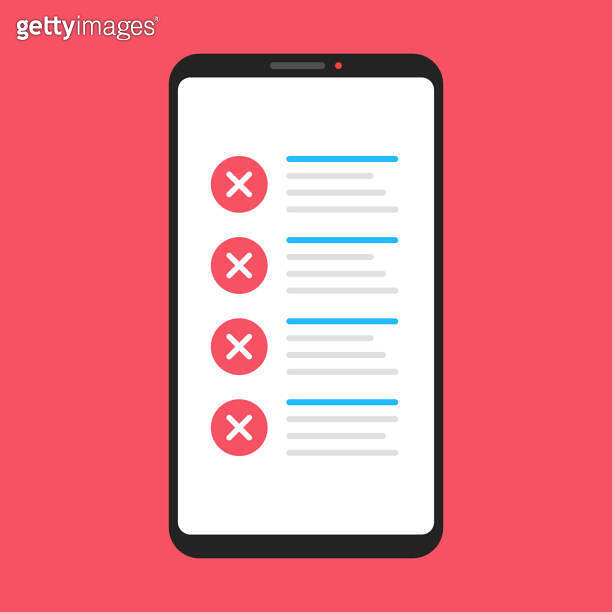Checklist. Smartphone with red x marks. Crossmarks on mobile phone ...