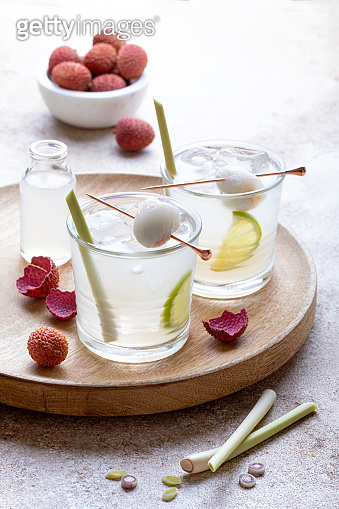 Lemongrass Honey Lime and Lychee cocktail. Lime soda ginger refreshing ...
