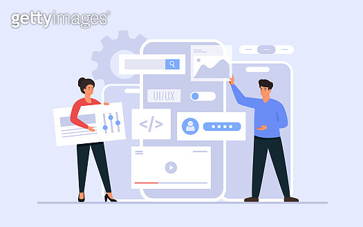 UI and UX design concept. Team designers creating functional mobile ...