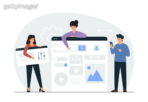 Vector flat illustration of web UI-UX design. Web development concept ...