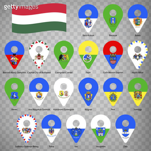 Twenty Flags The Regions Of Hungary Alphabetical Order With Name Set Of 2d Geolocation Signs