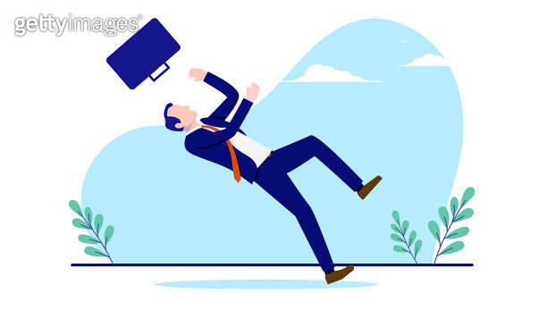 Falling businessman in corporate suit failing and being a business ...