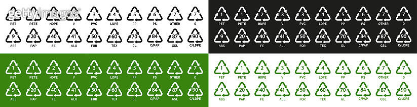 Plastic recycle symbols. Symbols of recycle plastic. Icon of pp, pet ...