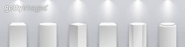Pedestal podium. White stand with plinth for product. Museum stage ...
