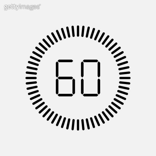 60 sec on timer. Icon sixty seconds. Stopwatch with one minute. Clock ...