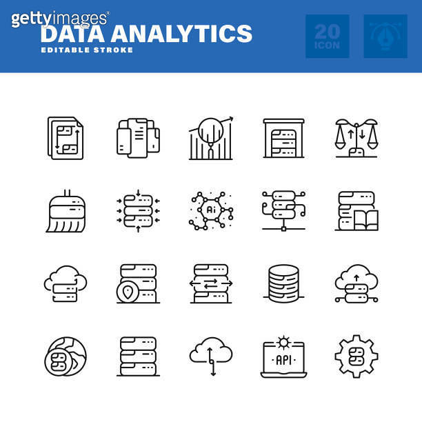 Data Analytics Line Icon Set. Editable Stroke. Pixel Perfect. 이미지 ...
