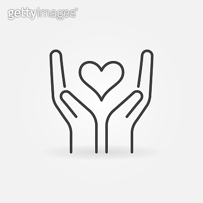 Heart inside Hands linear icon. Charity vector outline symbol 이미지 ...