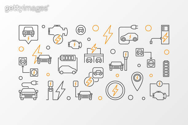 Battery electric vehicle vector outline horizontal banner (1419820485 ...