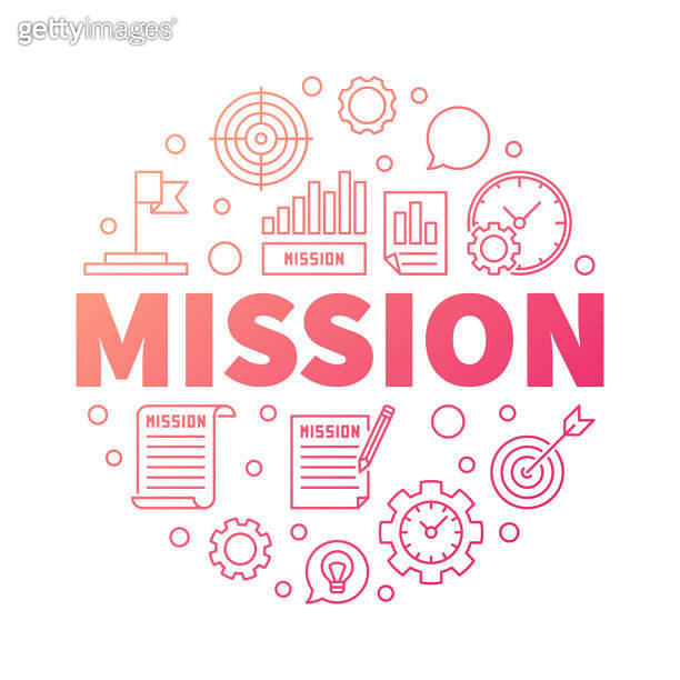 Mission creative outline illustration. Vector word MISSION 이미지 ...