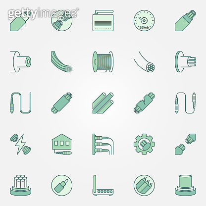Optical fiber colored icons set - vector Fiber-optic symbols 이미지 ...