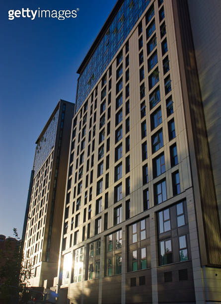 New office buildings against blue sky, Leeds, West Yorkshire, England ...