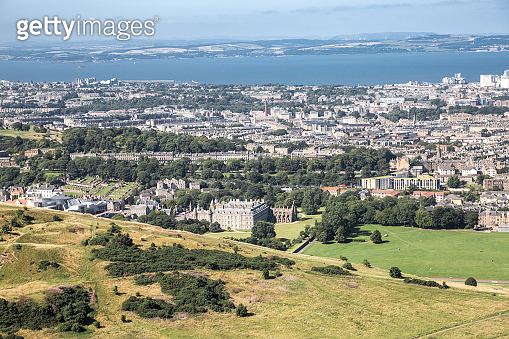 Scotland, Edinburgh. Holyrood park and ancient volcano. City of ...