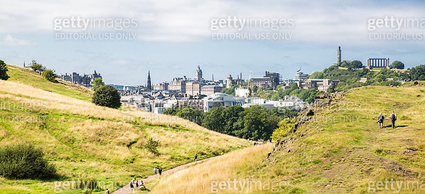 Holyrood park and ancient volcano. City of Edinburgh view from the ...