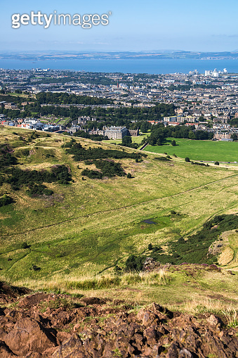 Scotland, Edinburgh. Holyrood park and ancient volcano. City of ...