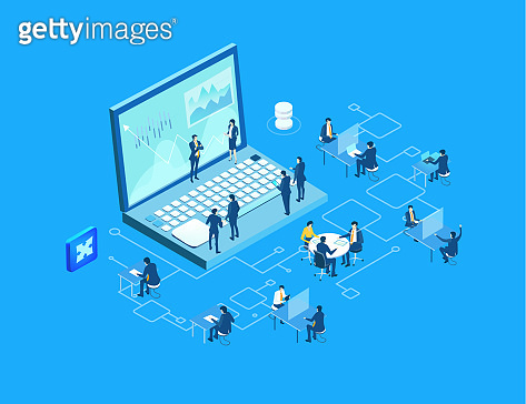 Business people working in data centre, receiving and analysing ...