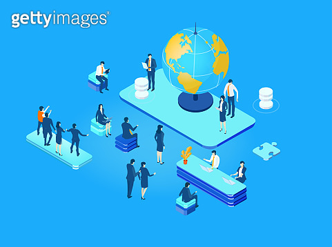 Business people working around the globe. Data centre, international ...