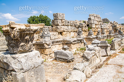 Perge, Stadium entrance ruins. Greco-Roman ancient city Perga. Greek ...