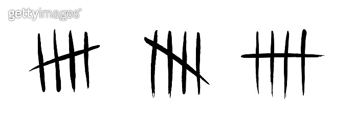 Tally marks set on white background. Collection of black hash marks ...