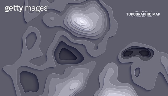 Topographic map in paper cut style. 3d abstract background with cut out ...
