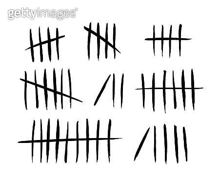 Tally marks set on white background. Collection of black hash marks ...