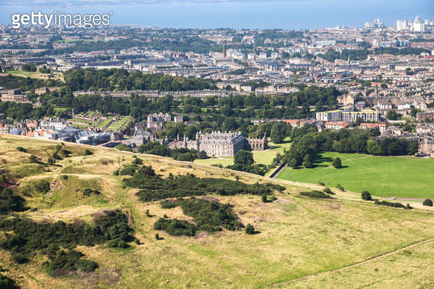 Scotland, Edinburgh. Holyrood park and ancient volcano. City of ...