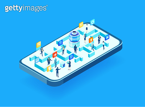 Business people working in labyrinth, work as team, find solution, make ...