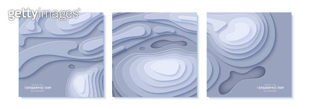 Set of topographic map flyers in paper cut style. Collection of 3d ...