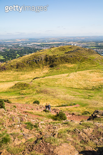 Scotland, Edinburgh. Holyrood park and ancient volcano. City of ...