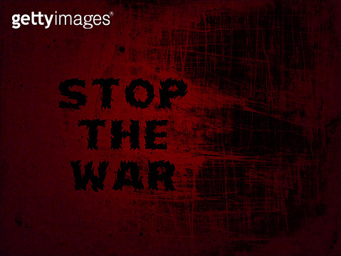 Stop the war. War lettering in black. Red - black background. A call to ...