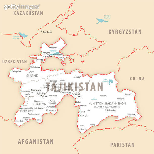 Tajikistan detailed map with regions and cities of the country. 이미지 ...