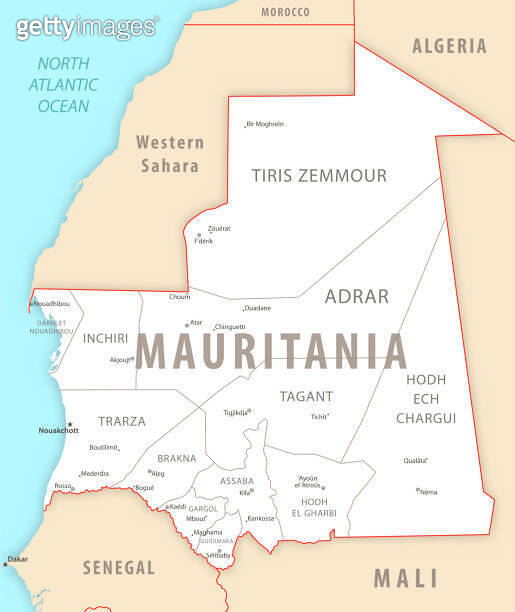 Mauritania detailed map with regions and cities of the country. 이미지 ...