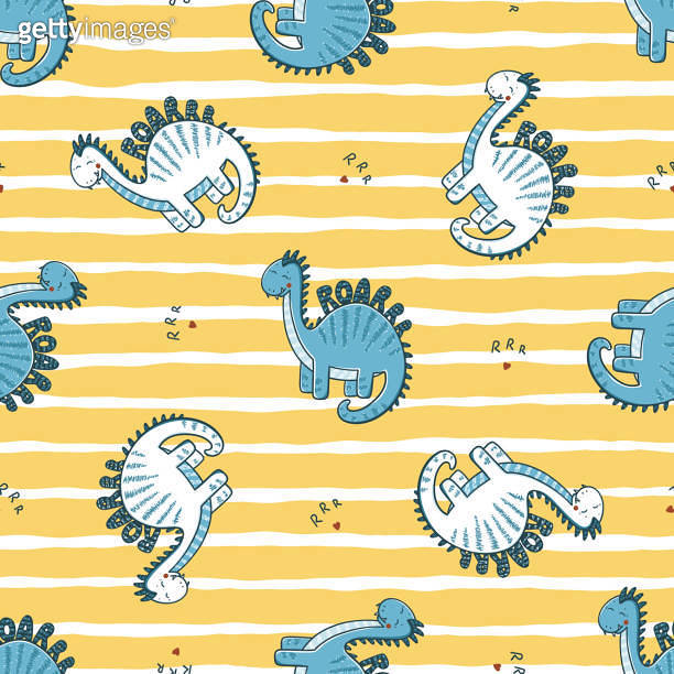 Dinosaurs Seamless Pattern for Kids Fashion. Cute Brachiosaurus. Vector ...