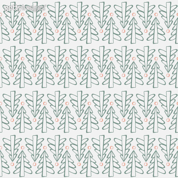 Hand drawn Christmas tree seamless pattern, sketch New Year tree print ...