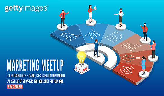 3D isometric Marketing meetup concept with People Brain Storming ...