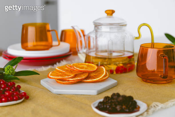 Table setting before the tea party. Waiting for guests. Guests are ...