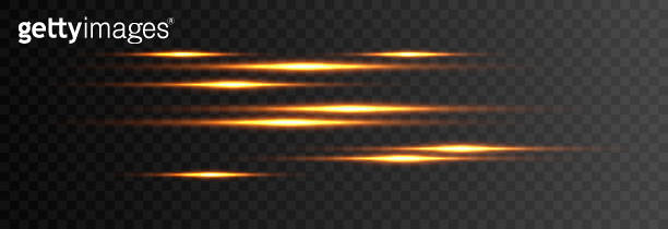Golden and blue glowing lines, horizontal light rays. Vector neon light ...