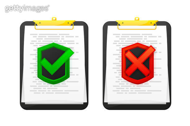 Approved, Rejected office documents on Black Clipboard isolated on ...