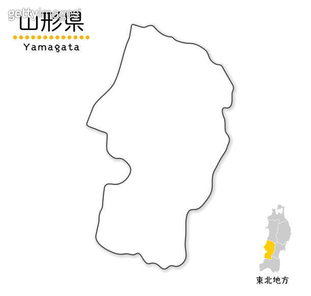Simple white map of Yamagata Prefecture, simplified line drawings ...
