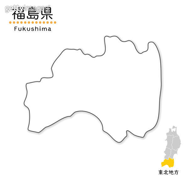 Simple white map of Fukushima Prefecture, simplified line drawings ...
