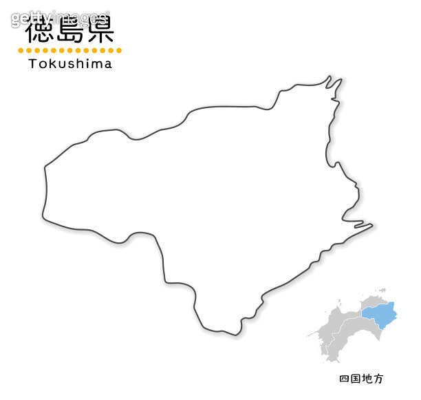 Simple white map of Tokushima Prefecture, simplified line drawings ...
