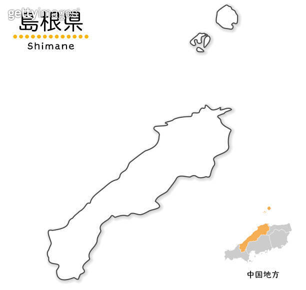 Simple white map of Shimane Prefecture, simplified line drawings, local ...