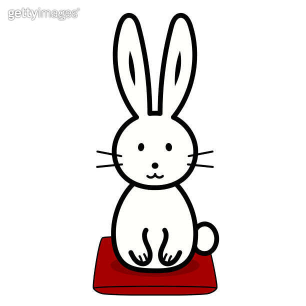 Rabbit icon sitting upright on a cushion, humorous and cute line ...