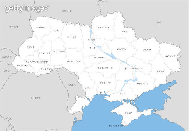 Map of Ukraine with state borders, neighboring countries, Japanese ...