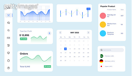 Web Dashboard UI Component Kit Elements Design Vector 이미지 (1410258852 ...