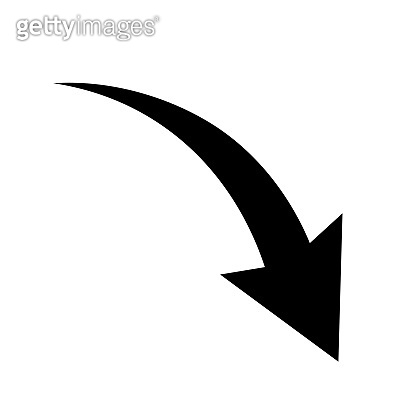 Sharp curved arrow icon. Vector black rounded arrow. Direction pointer ...