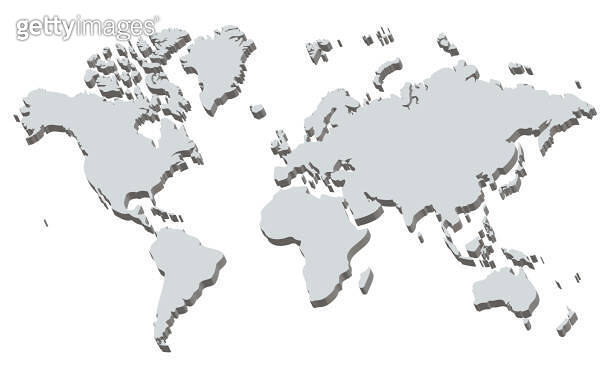 3D world map, monochrome, Atlantic Ocean 이미지 (1413200115) - 게티이미지뱅크