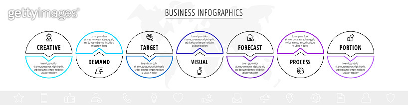 Vector line infographics template for 7 arrows and circles. Business ...