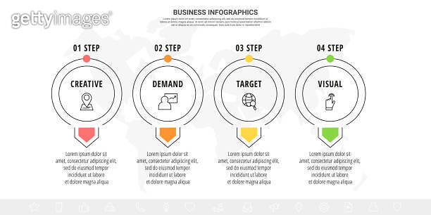 Vector line infographics template for four arrows and circles. Business ...